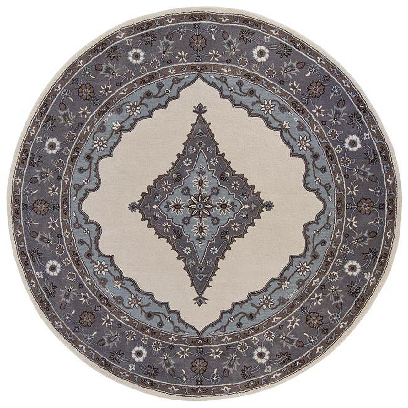 Tufted Mohtesham Open Field Ivory & Frost Grey Round Area Rug, 12 x 12 ...