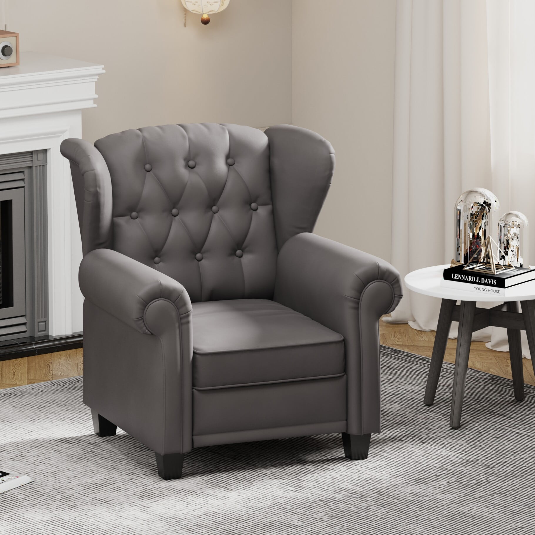 Tufted Push Back Recliner Chair, Accent Wingback Chairs, Comfy Armchair ...