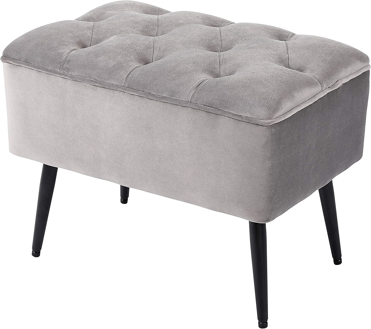 Tufted Rectangle Grey Ottoman – Velvet Foot Stool – Mid Century Modern ...