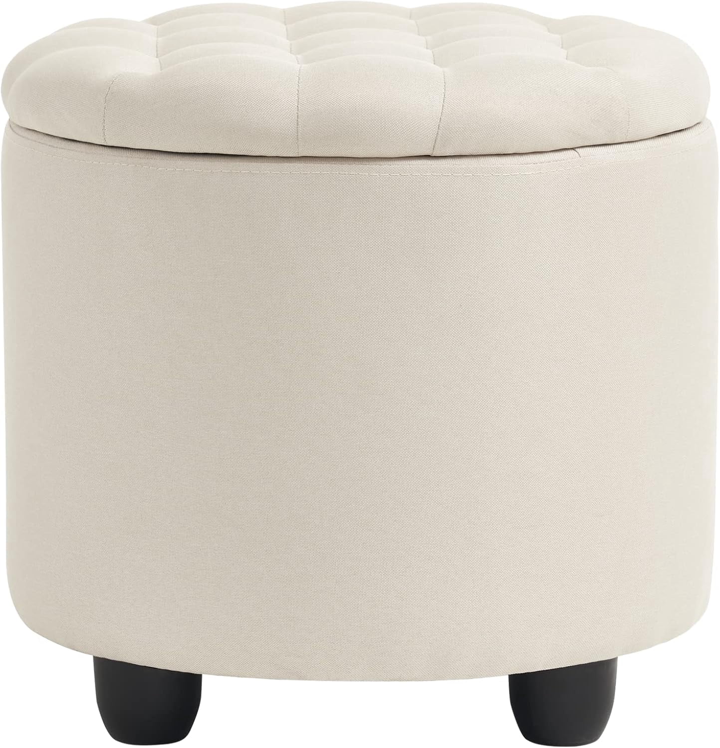 Tufted Round Storage Ottoman with Lift Top Lid, 19 Inch Faux Leather ...