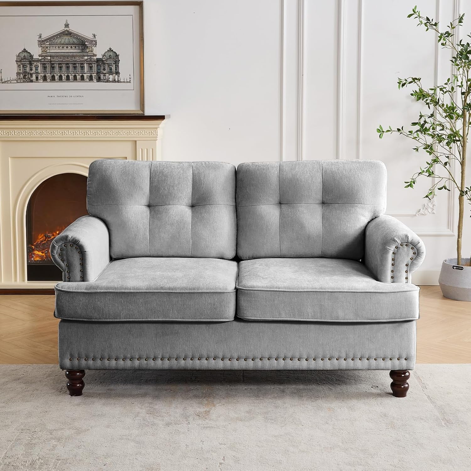 Tufted Single Sofa Accent Chair Rolled Arms Mid Century Chair Oversized ...