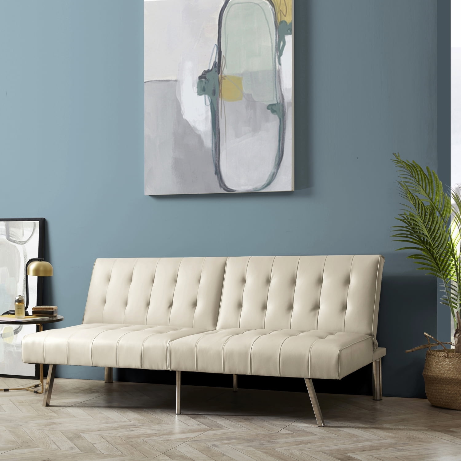 Tufted Split Back Futon Sofa by Naomi Home-Color:Cream,Style:Faux ...