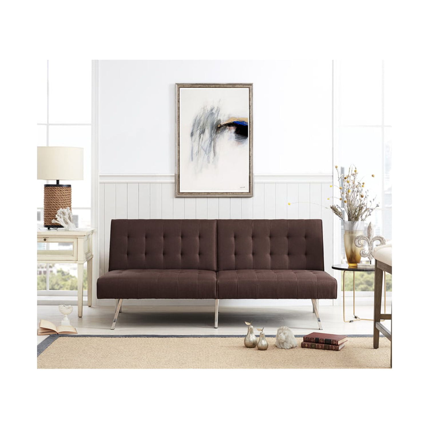 Tufted Split Back Futon Sofa by Naomi Home-Color:Espresso,Material ...