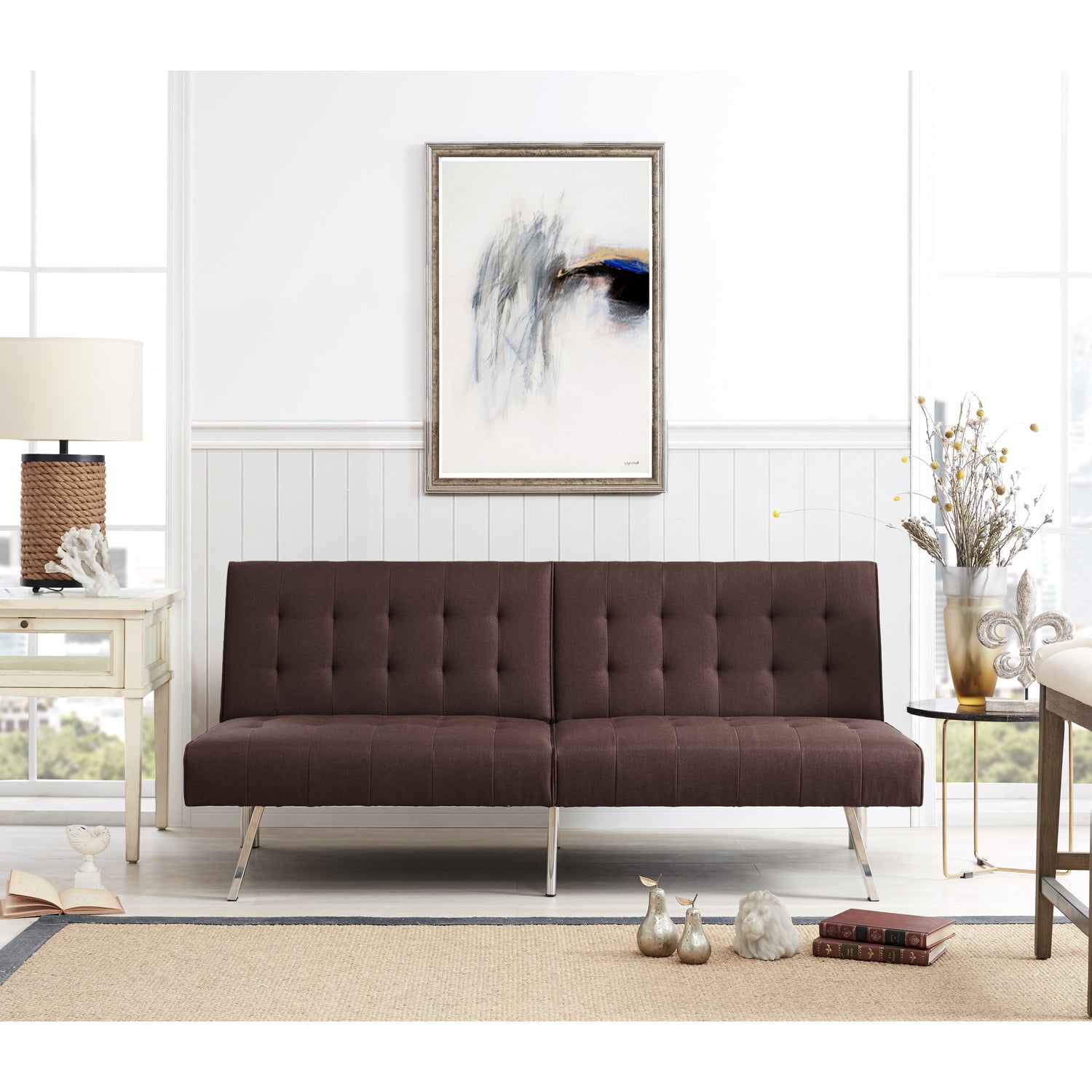 Naomi Home Tufted Split Back Futon Sofa, Espresso, Faux Leather, Twin ...