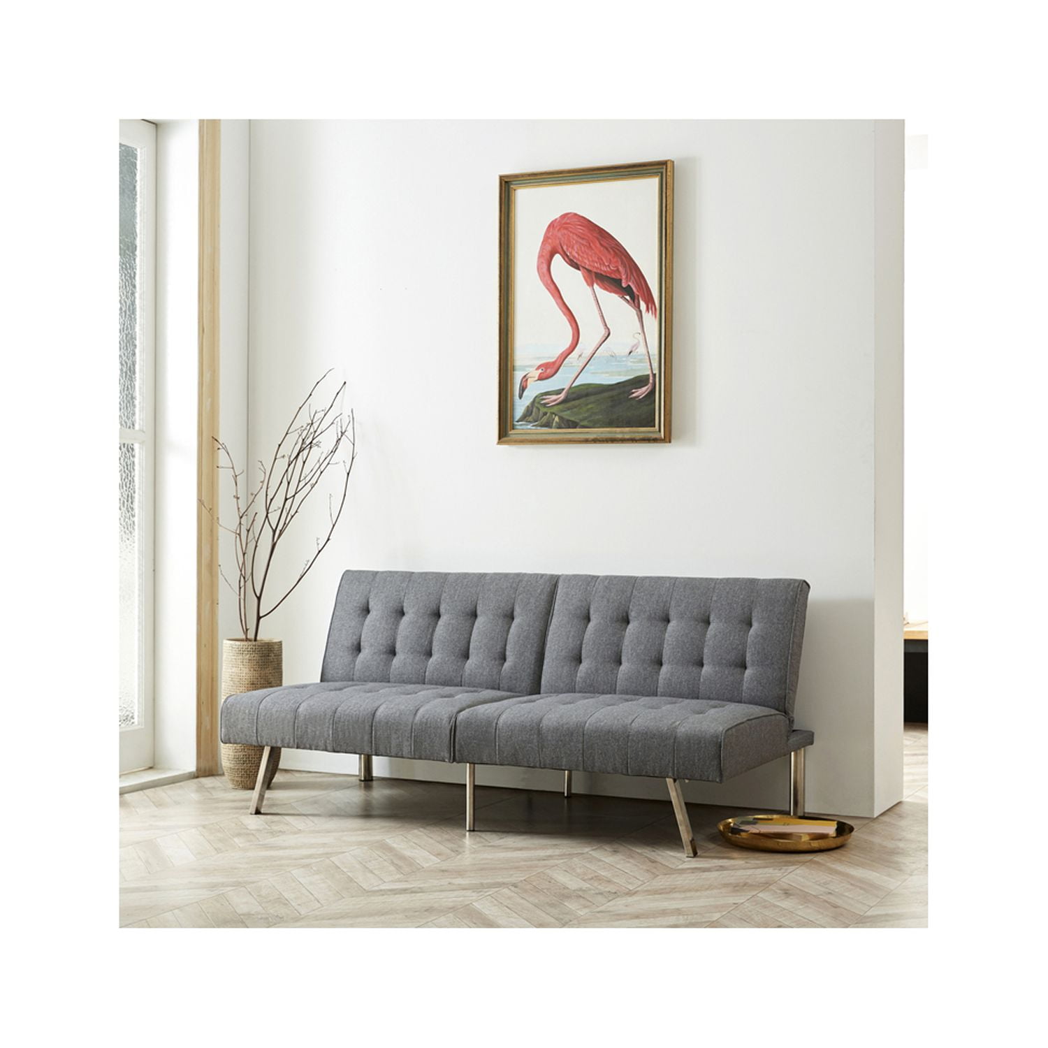 Tufted Split Back Futon Sofa by Naomi Home-Color:Gray,Material:Linen ...