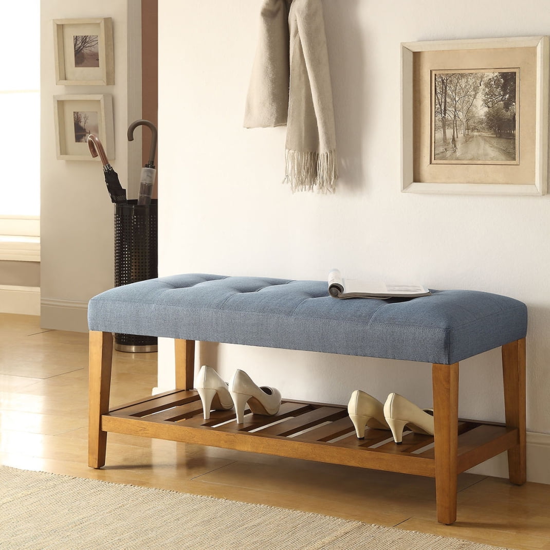 Tufted Storage Bench with Shelf, Rectangular Upholstered Ottoman Bench ...