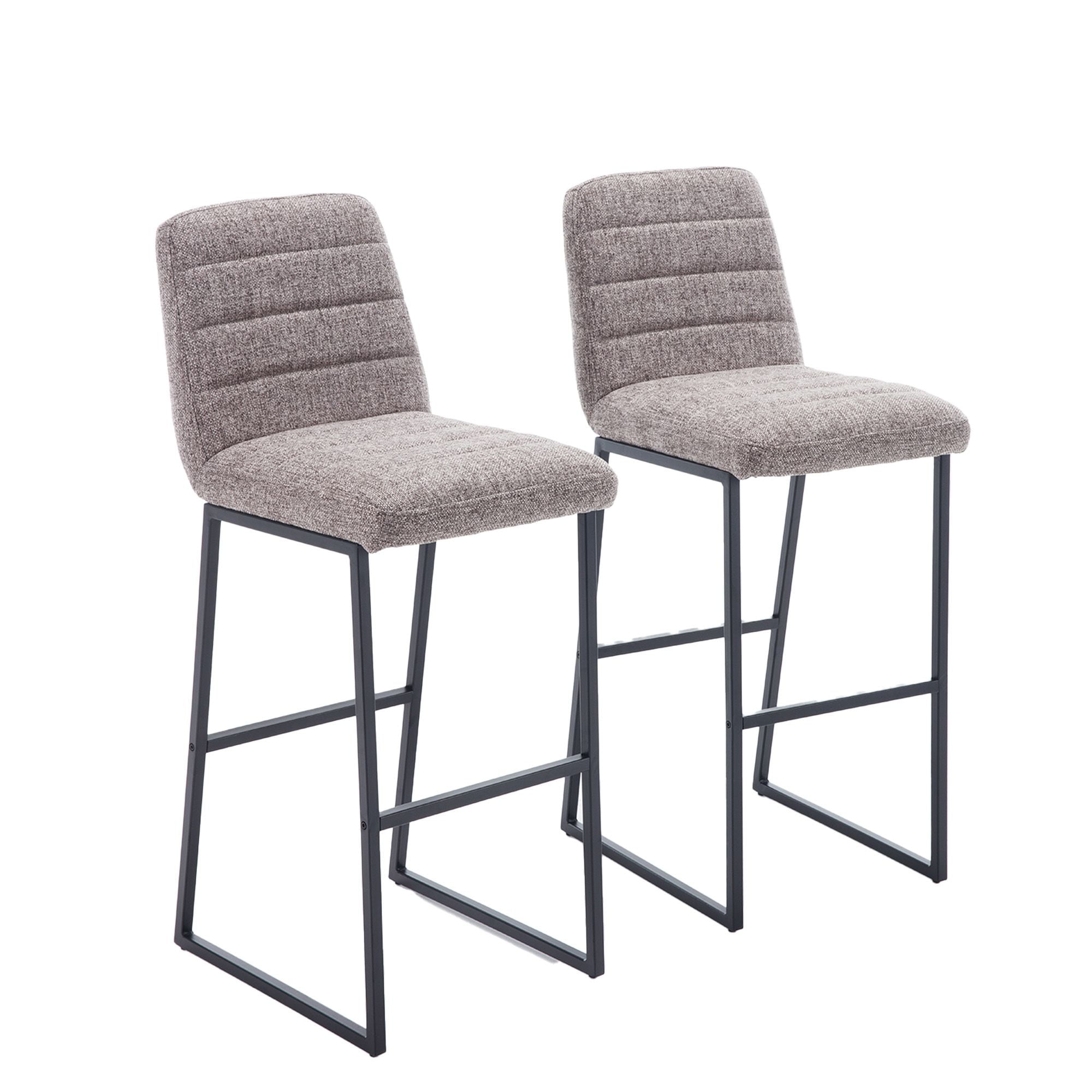 Tufted Upholstered Bar Stools with Black Metal Legs and Back ...