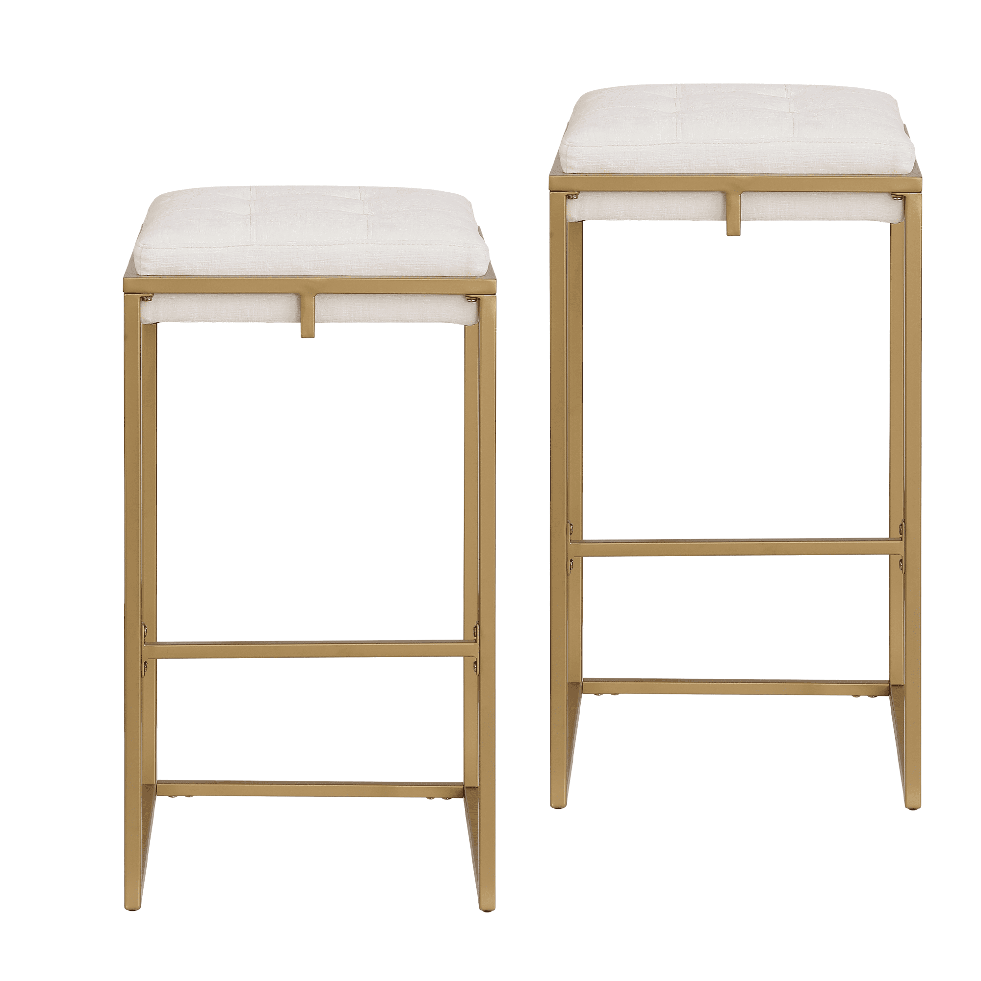 Tufted Upholstered Bar Stools Without Back, Golden Metal Legs, Square ...