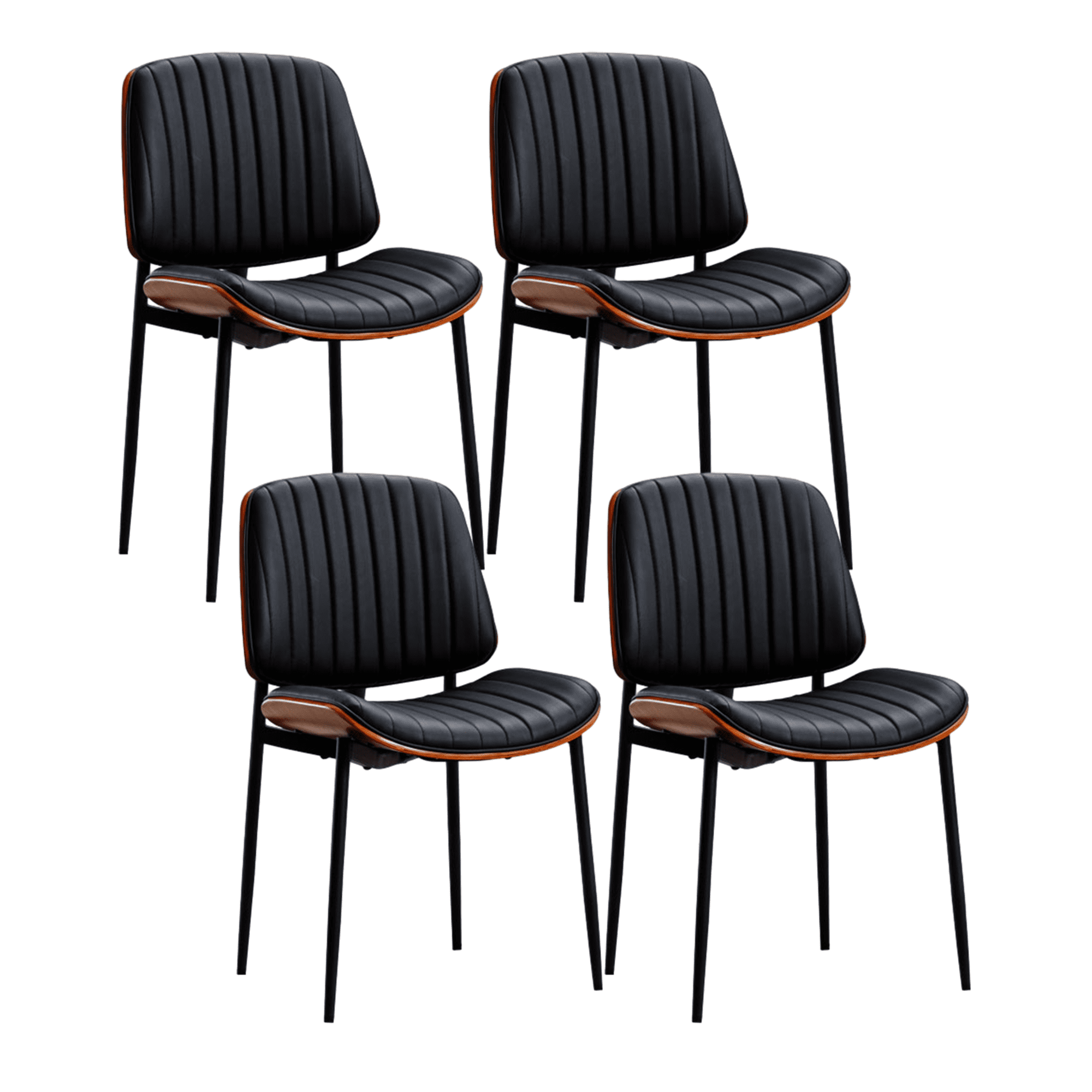 Tufted Upholstered Dining Chair with Black Metal Legs and Back, Faux ...