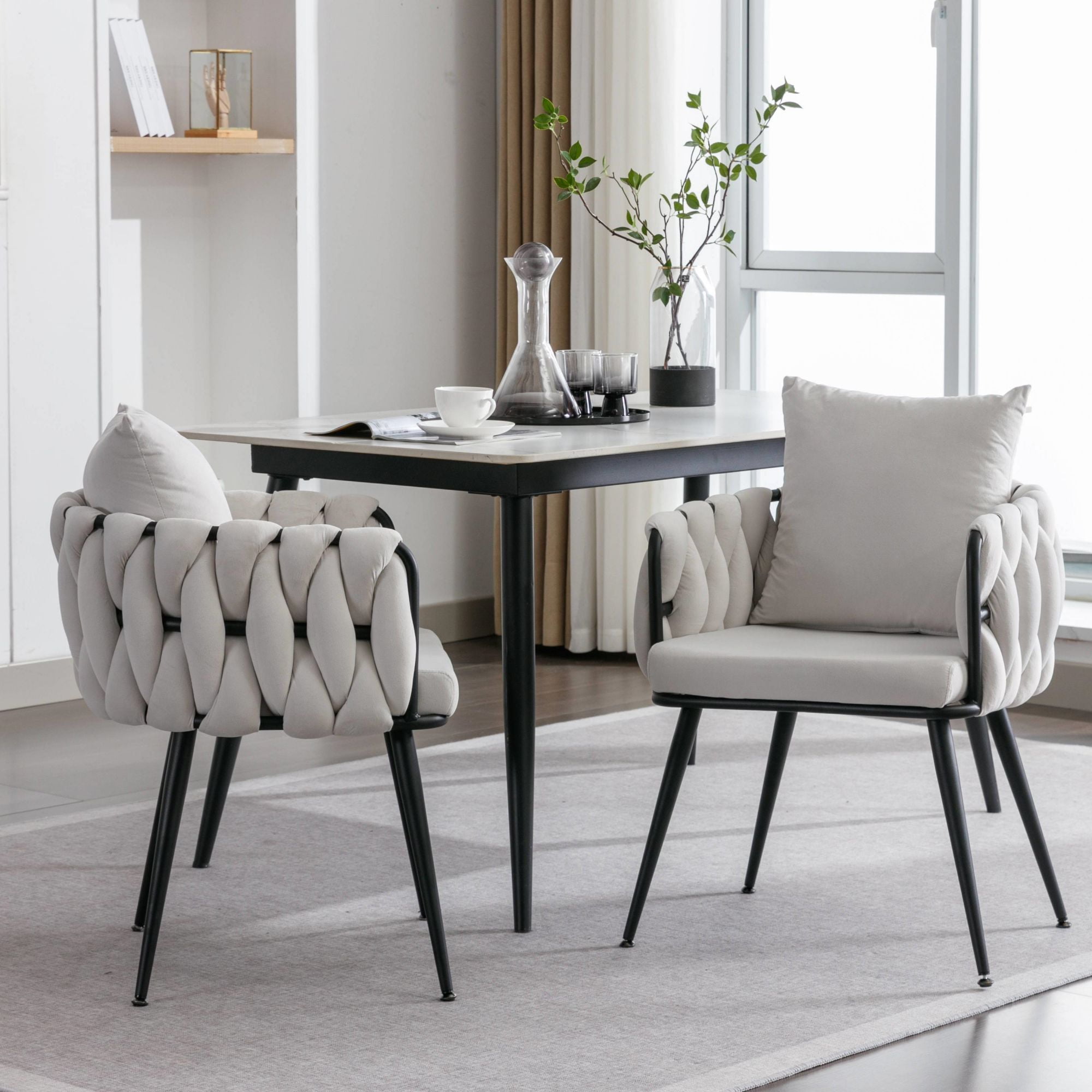 Tufted Upholstered Dining Chair with Black Metal Legs and Back, Velvet ...