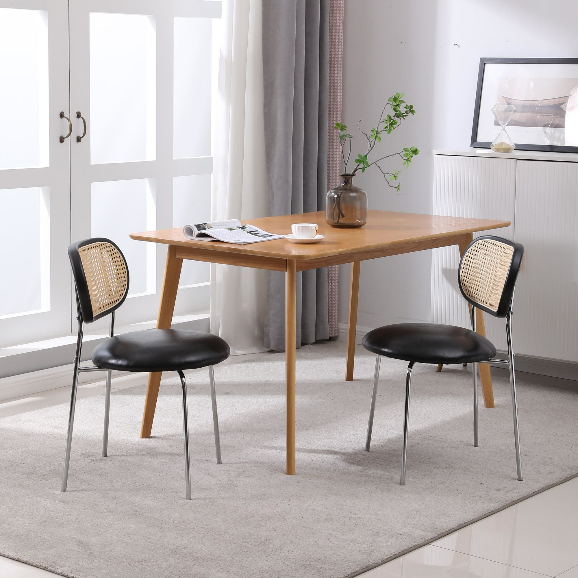 Tufted Upholstered Dining Chair with Silver Metal Legs and Back, PU ...