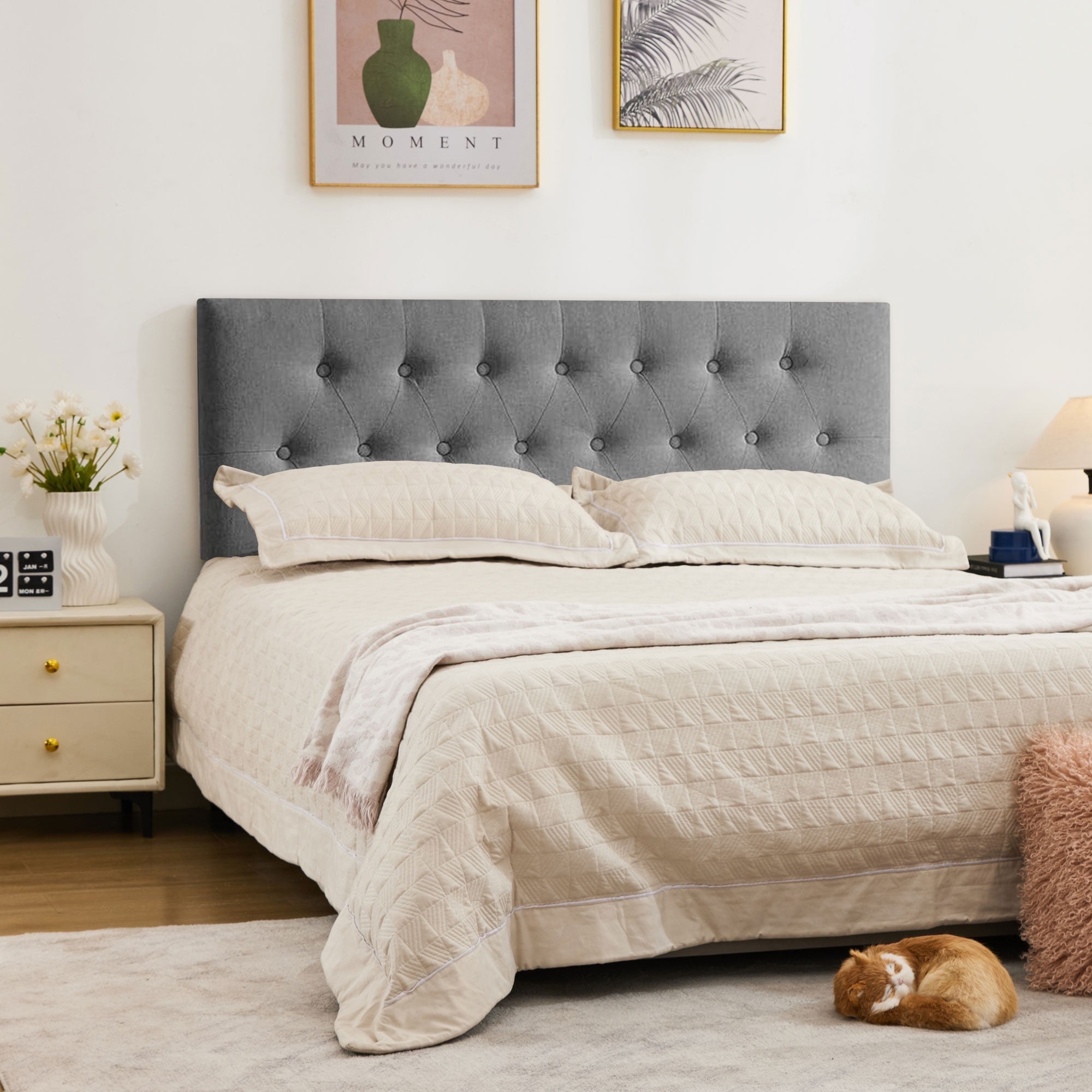 JONPONY Tufted Upholstered Headboard Full Size, Solid Wood Head Board ...