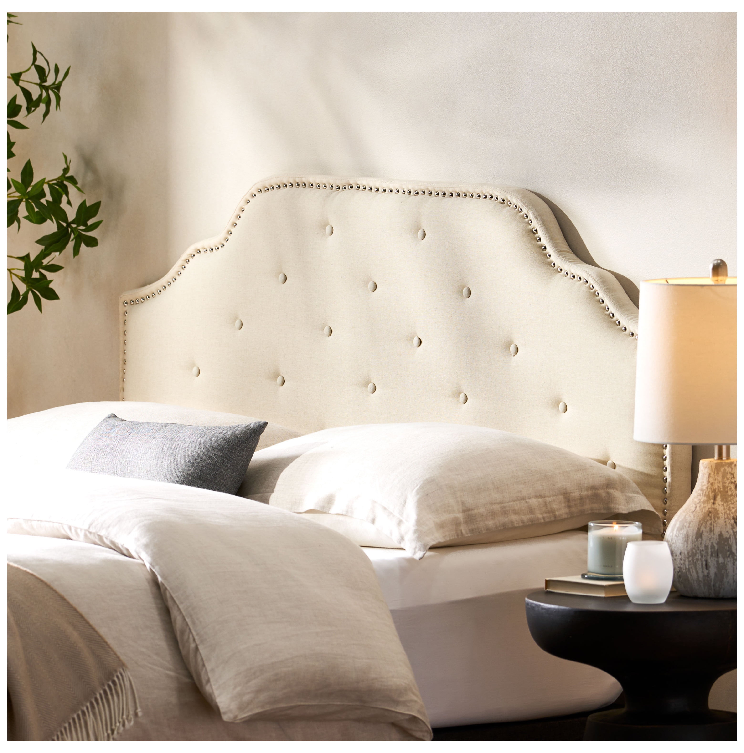 Tufted Upholstered Headboard Queen Size, Solid Wood Head Board with ...