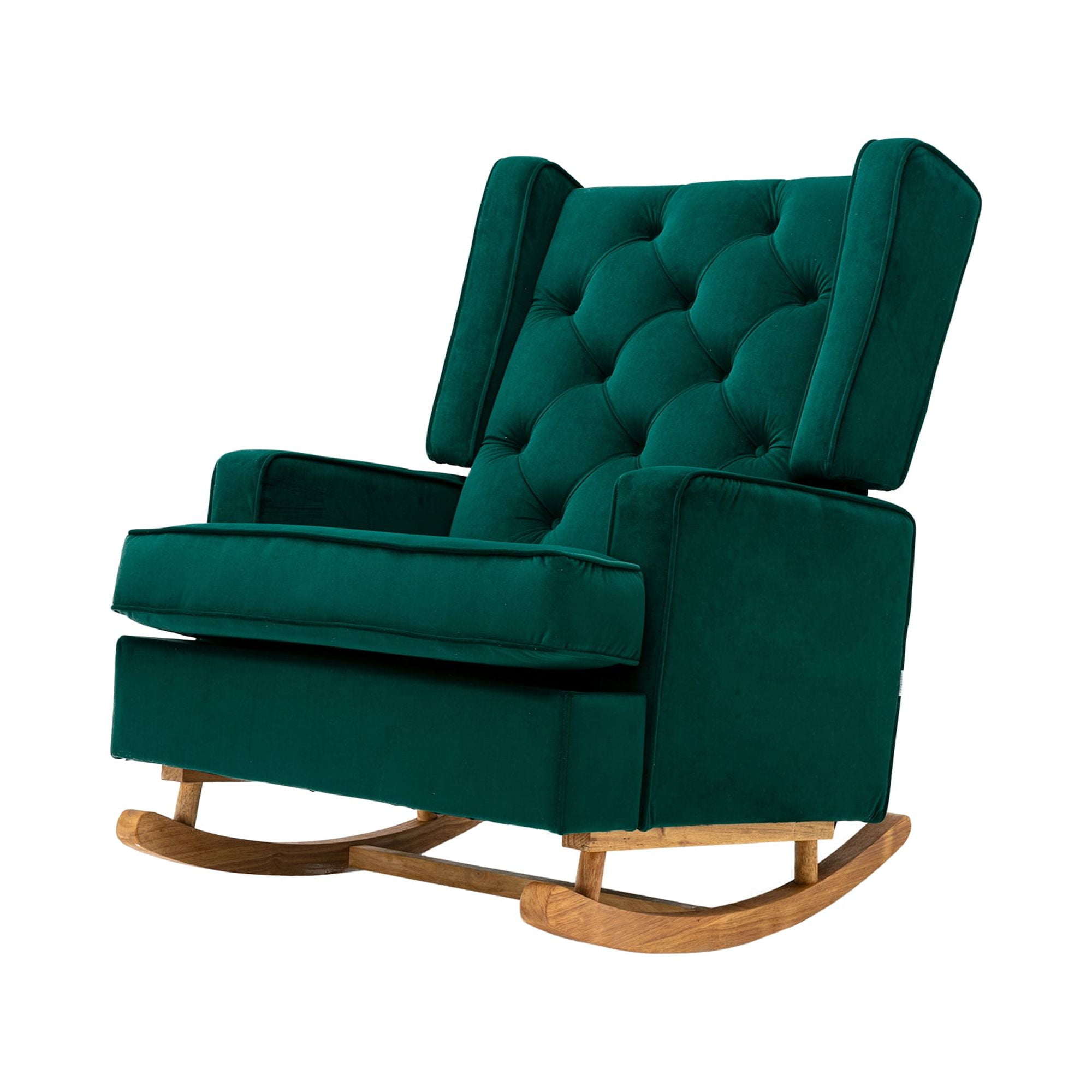 Tufted Upholstered High Back Rocker Chair with Wood Base,Linen Fabric ...