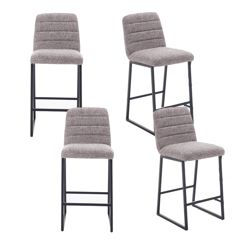 Tufted Upholstered Low Bar Stools with Black Metal Legs and Back, Mid ...