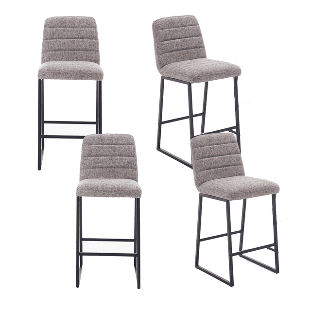 Tufted Upholstered Low Bar Stools with Black Metal Legs and Back, Mid ...