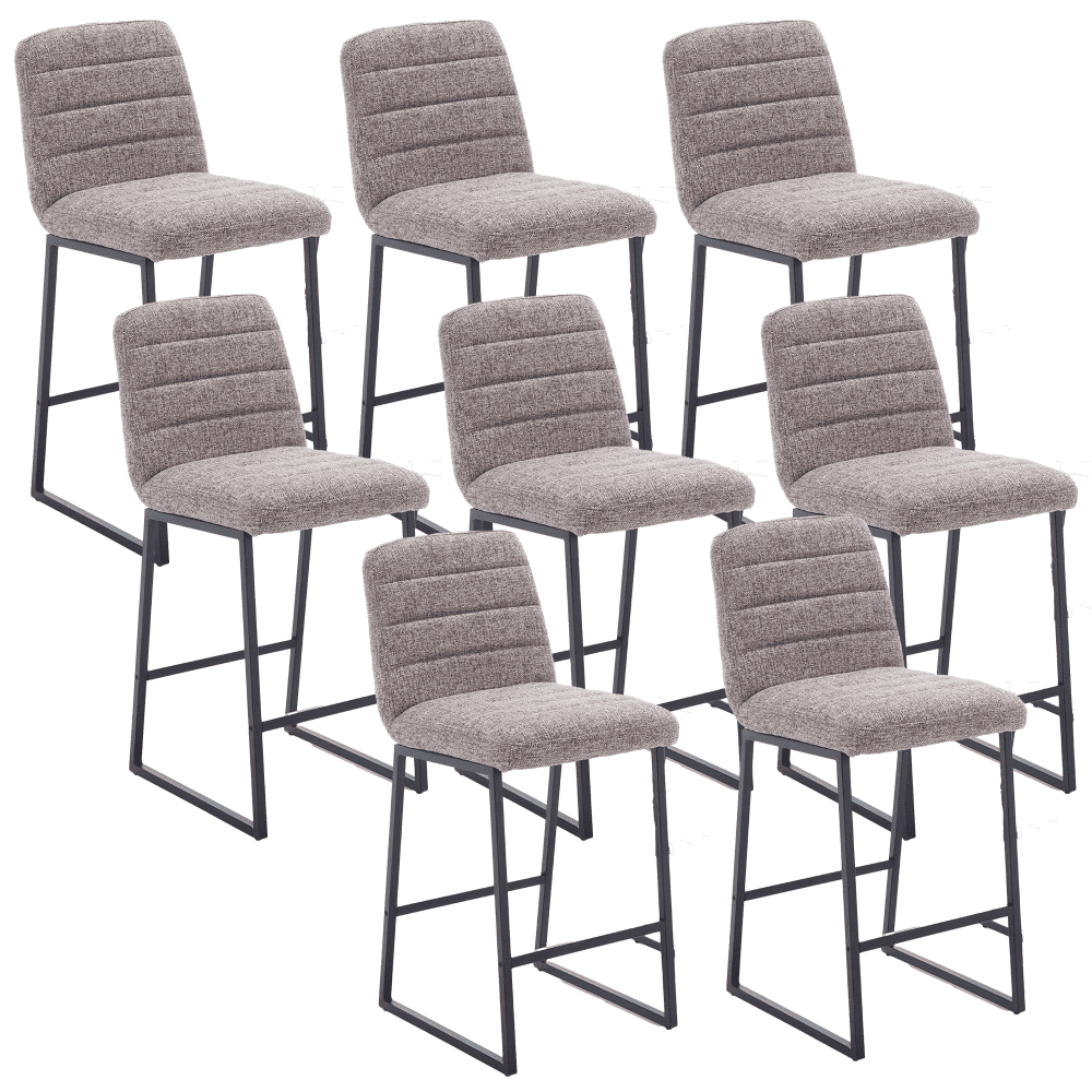 Tufted Upholstered Low Bar Stools with Black Metal Legs and Back, Mid ...