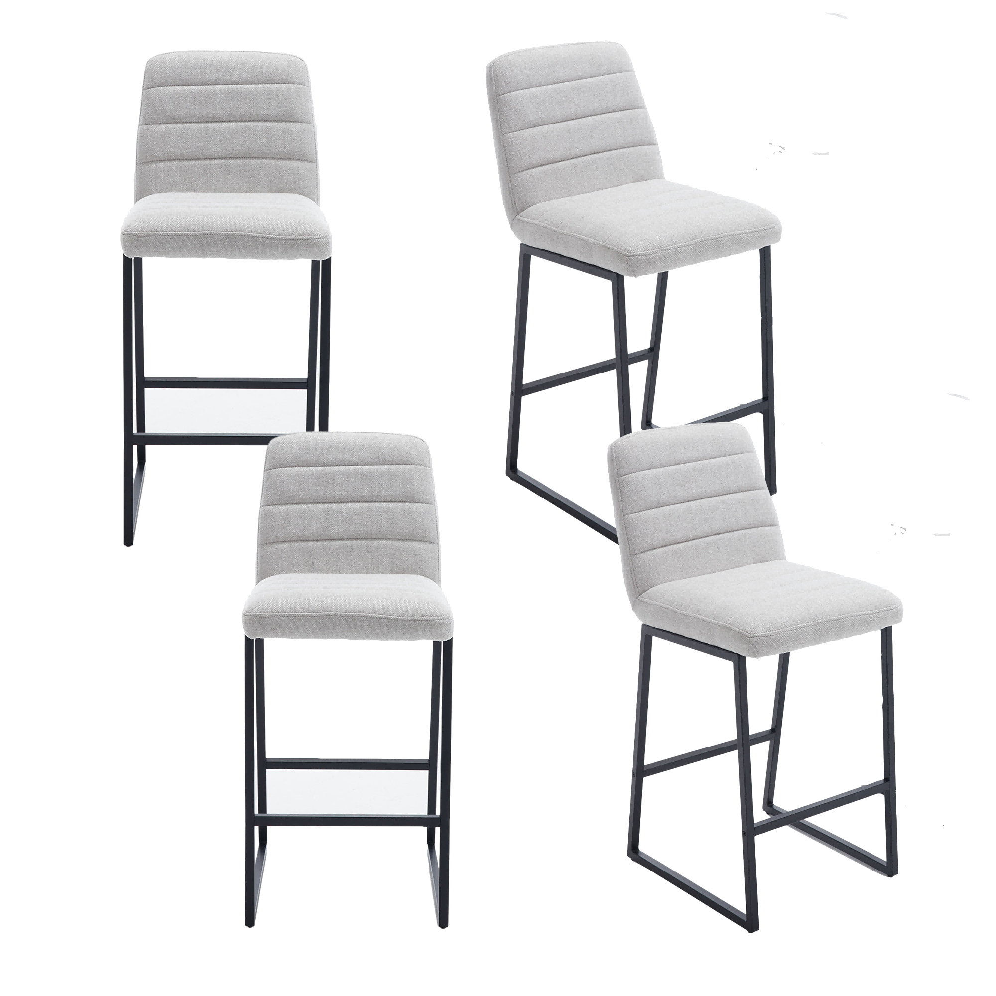 Tufted Upholstered Low Bar Stools with Black Metal Legs and Back, Mid ...