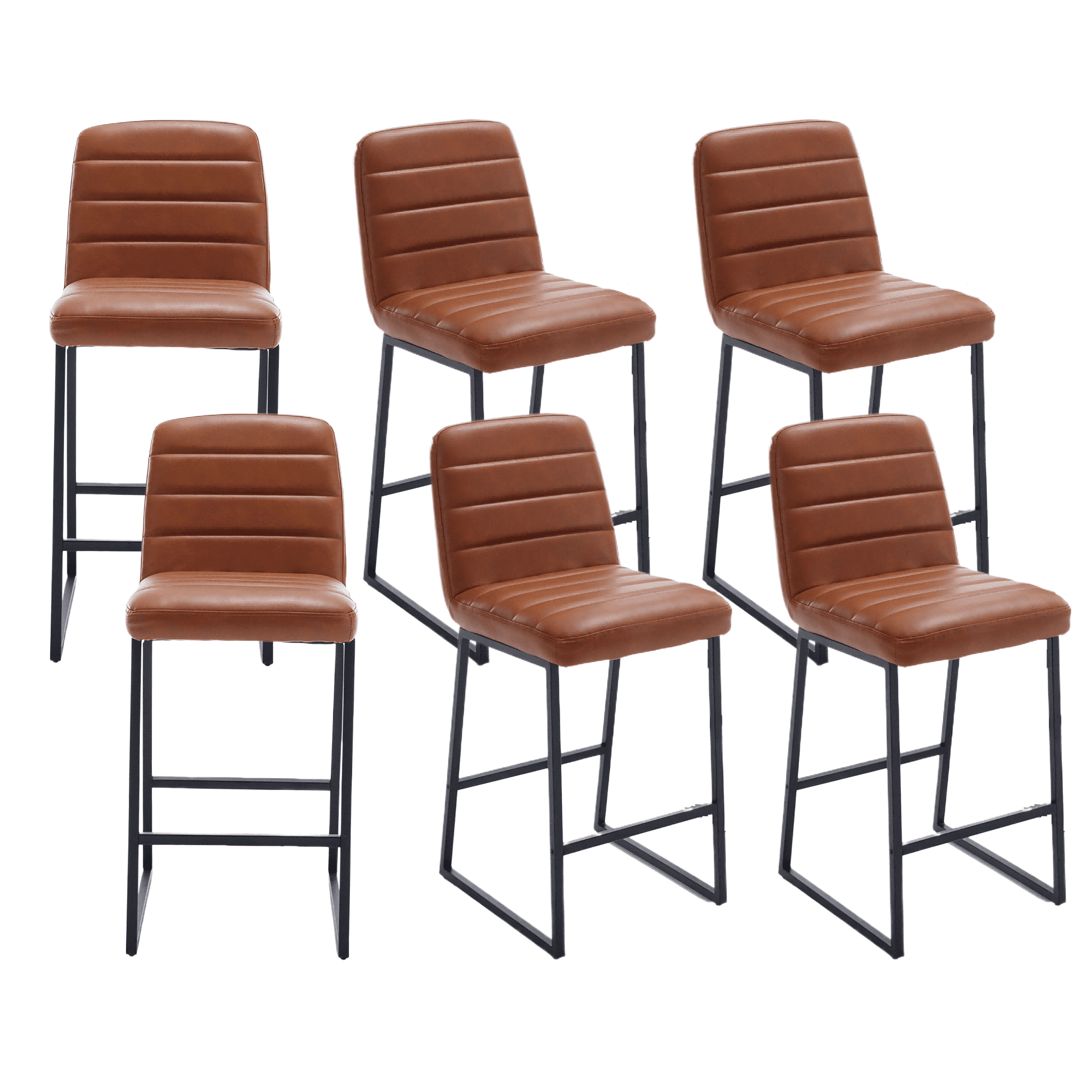 Tufted Upholstered Low Bar Stools with Black Metal Legs and Back, Mid ...