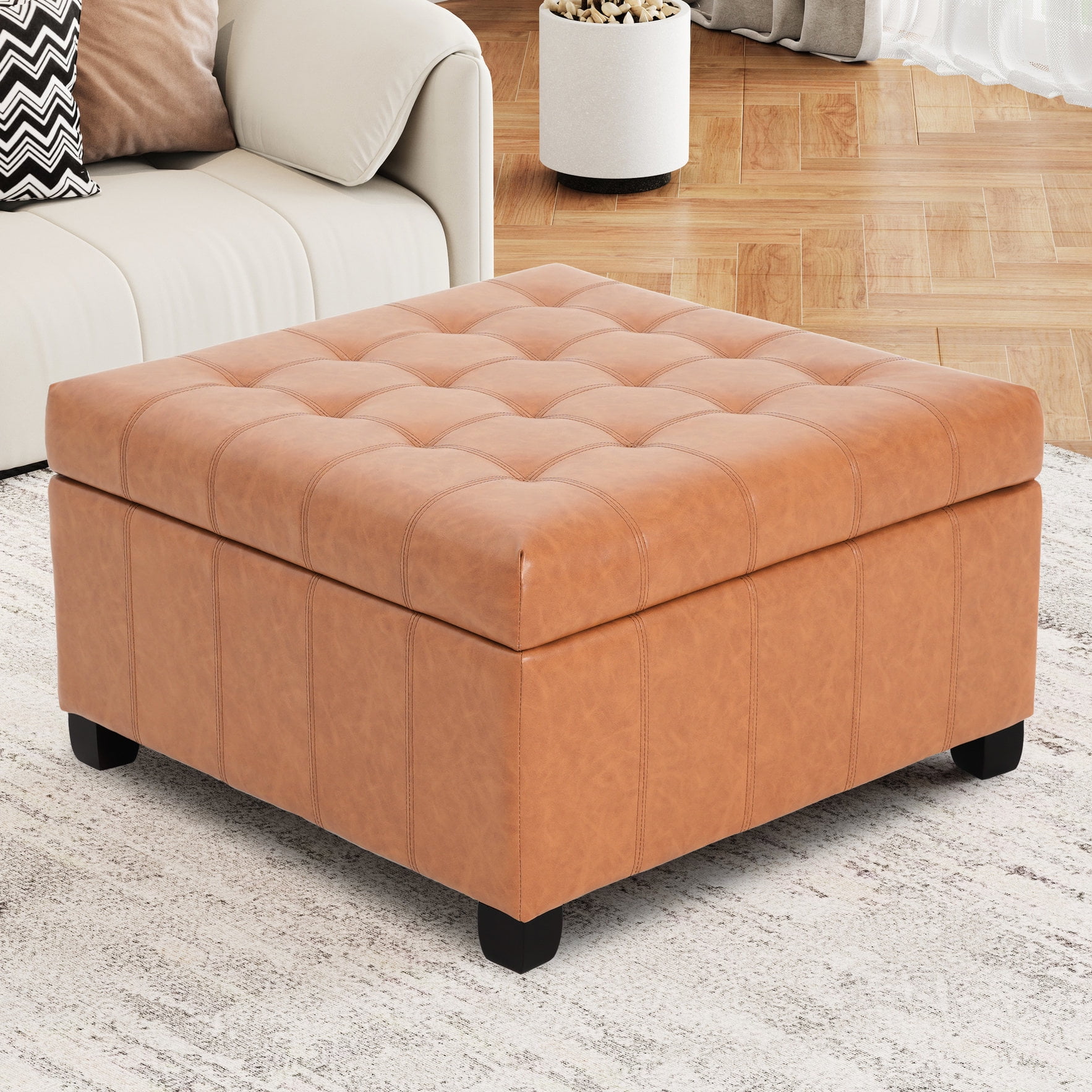 Tufted Waffle Stitch PU Ottoman - Provides Smooth Texture and Soft ...