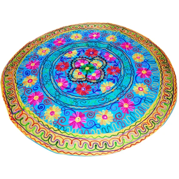 Tugana Craft Bohemian Turquoise Round Floral Embroidered Indian ...
