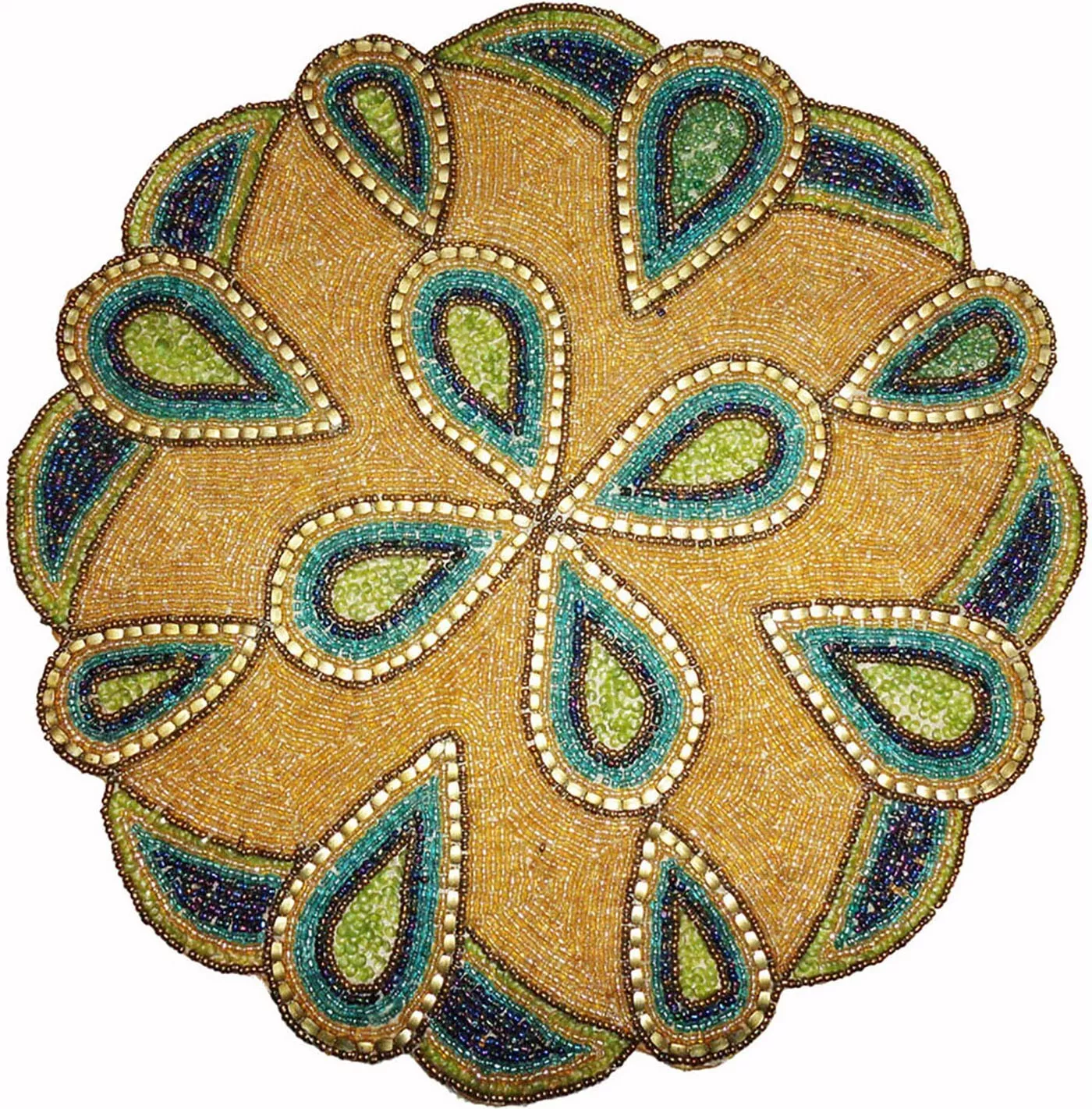 Tugana Craft Handcrafted Peacock Feather Design Beaded Round Table ...