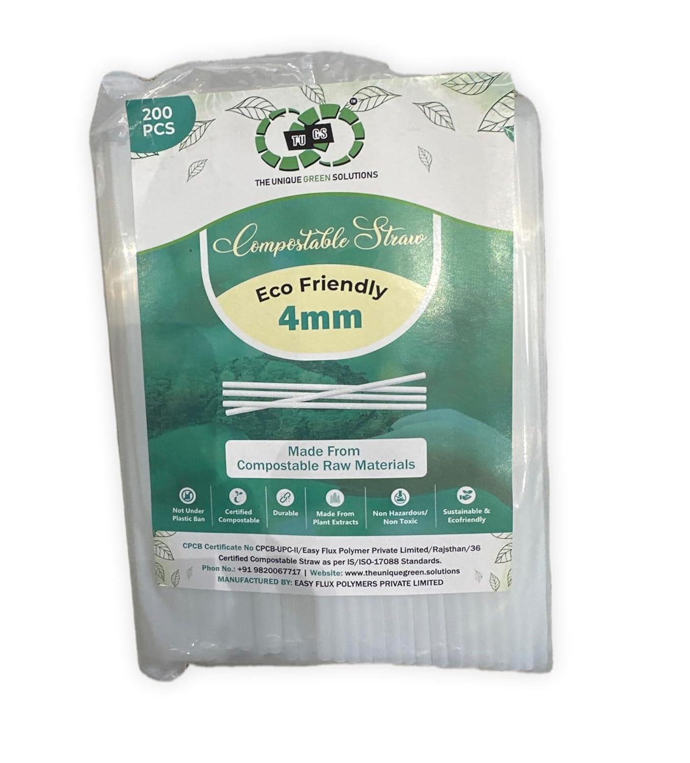 Tugs Compostable and Biodegradable PLA Straws 18 cms (7 inch) Lenght 4 ...