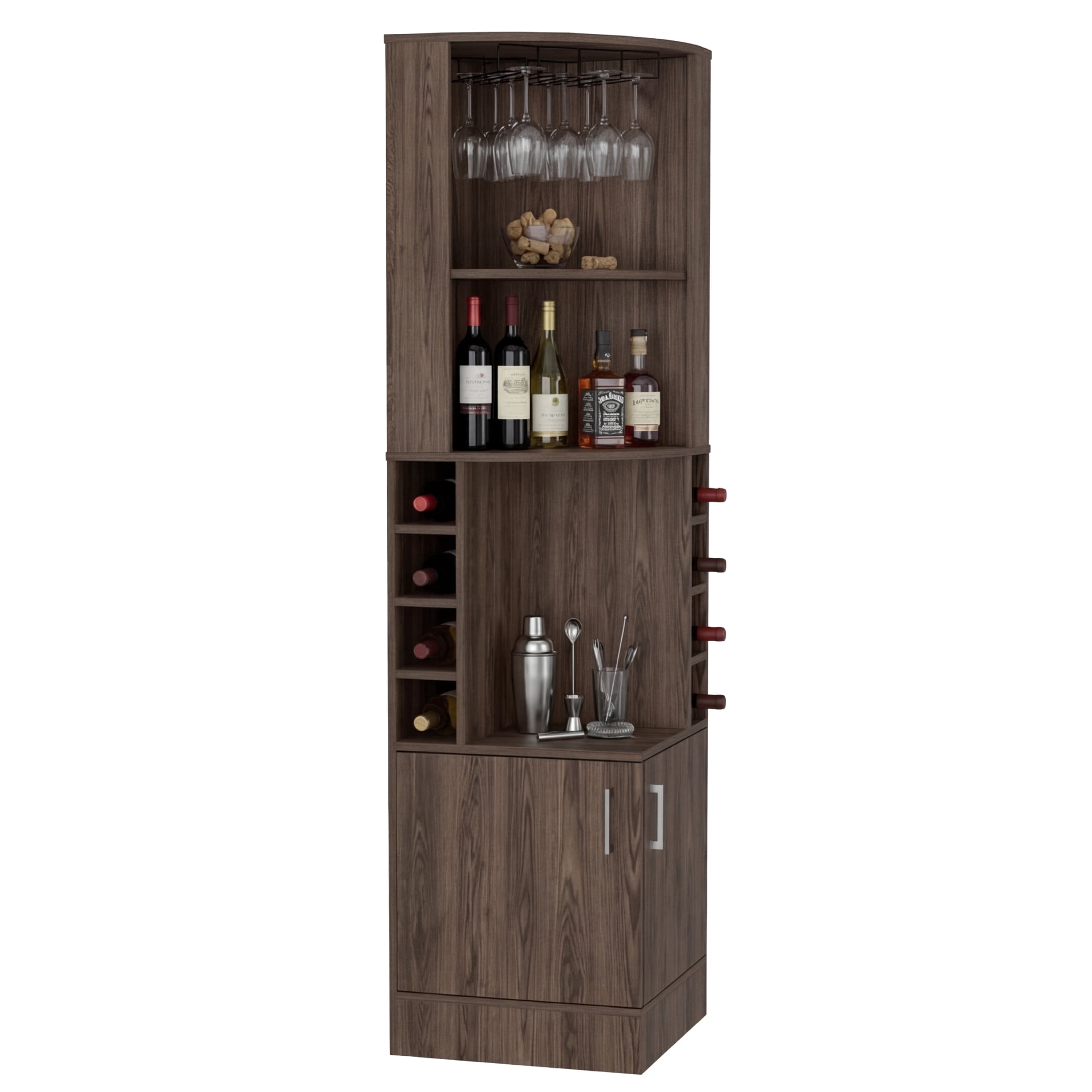 Tuhome Syrah Corner Bar Cabinet with Two External Shelves, Stemware ...