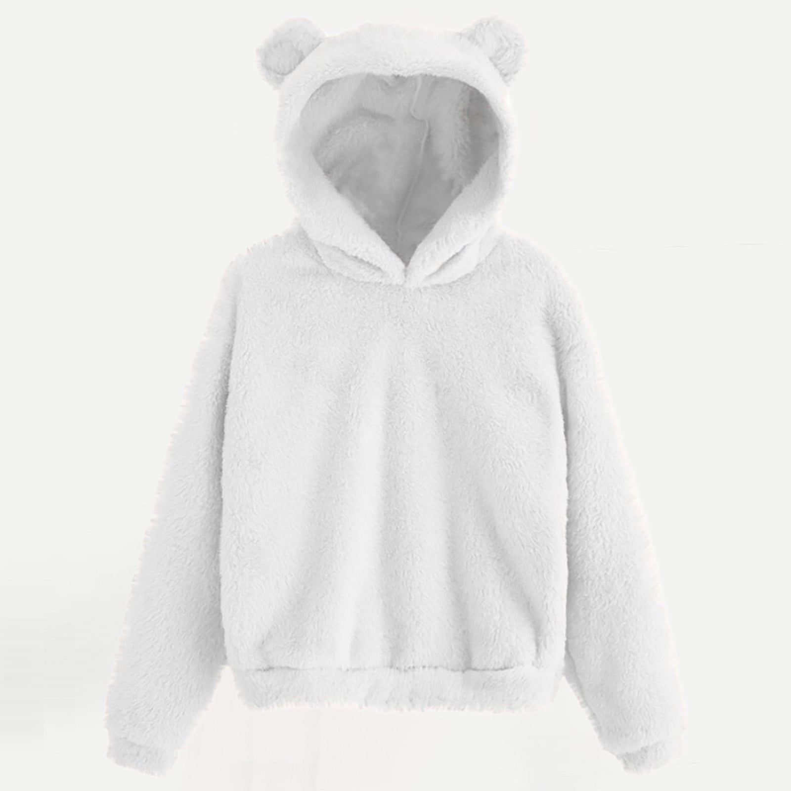 Tuinofas Fall Winter Womens Fluffy Bear Ear Hoodies,Lovely Plush Casual ...