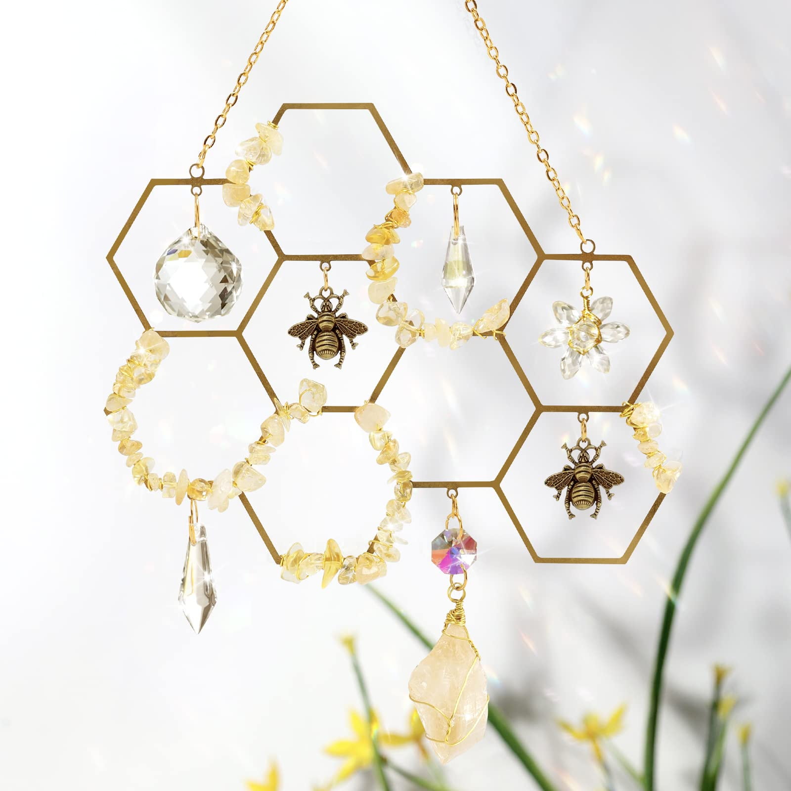Tuitessine Crystals Suncatcher Window Hanging Bumble Bee Decor ...