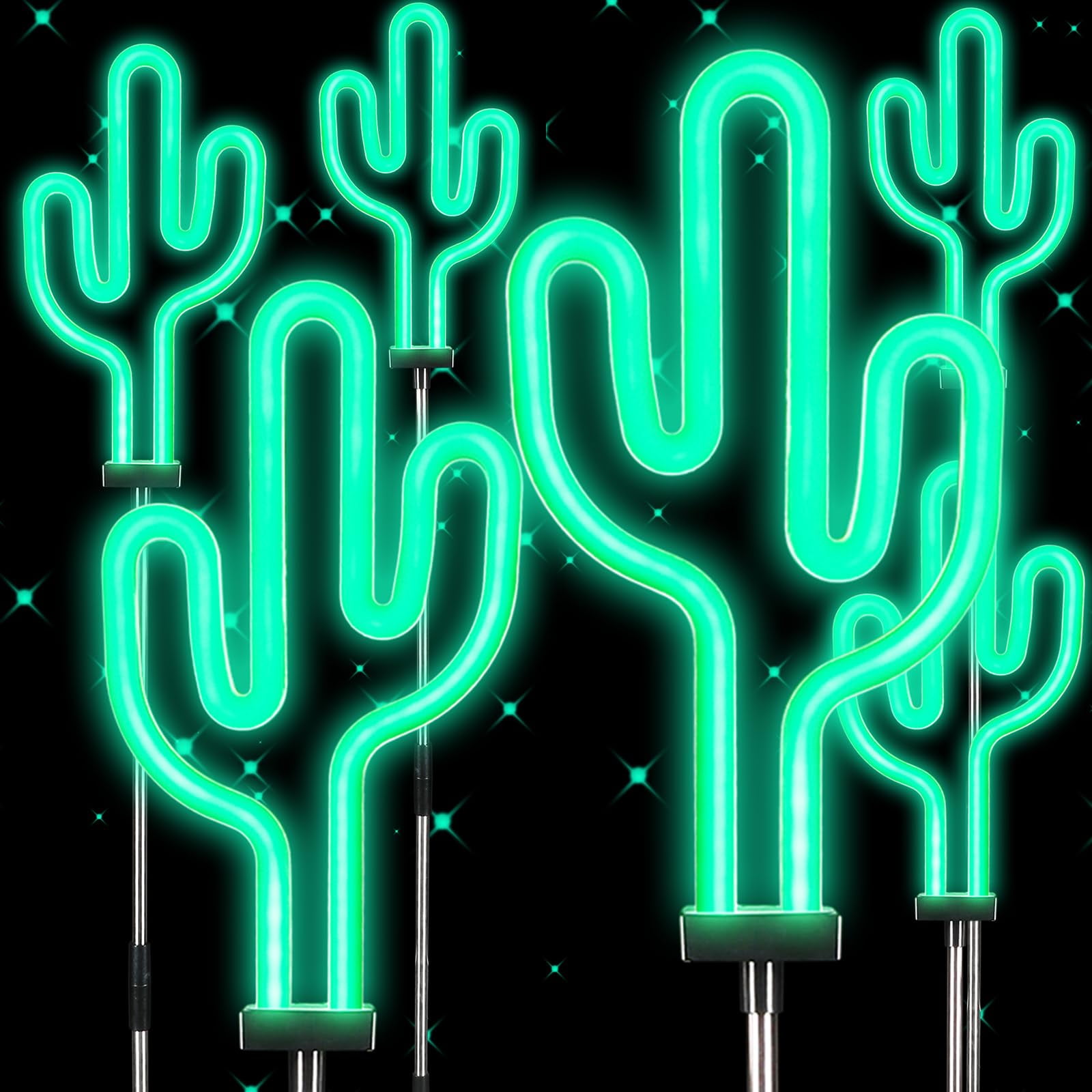 Tujoe 6 Pack Cactus Garden Stake Lights 29.5ft Outdoor Lights Cactus ...