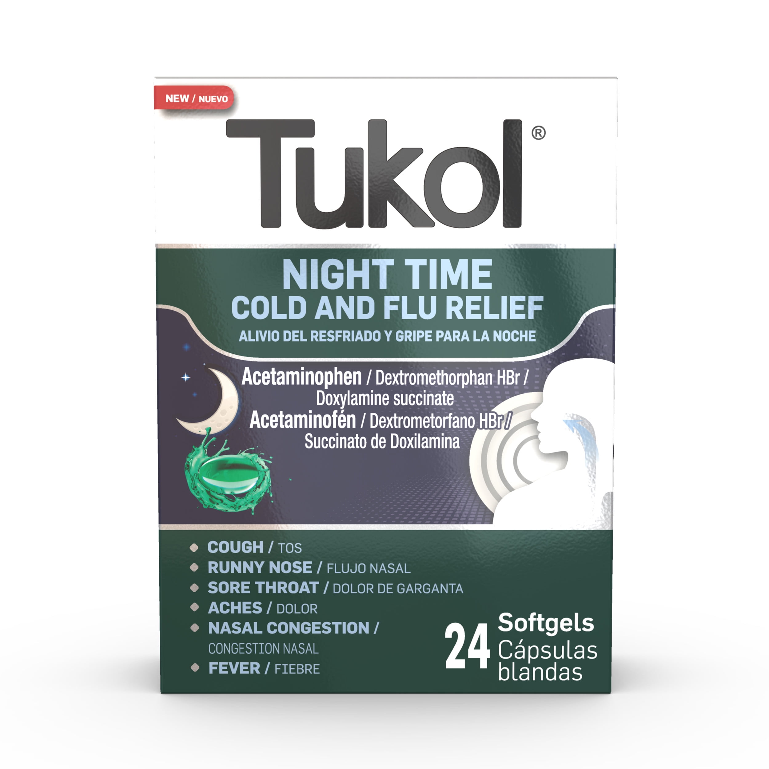 Tukol Night Time Cold, Flu Relief Softgels, 24 Count - Walmart.com