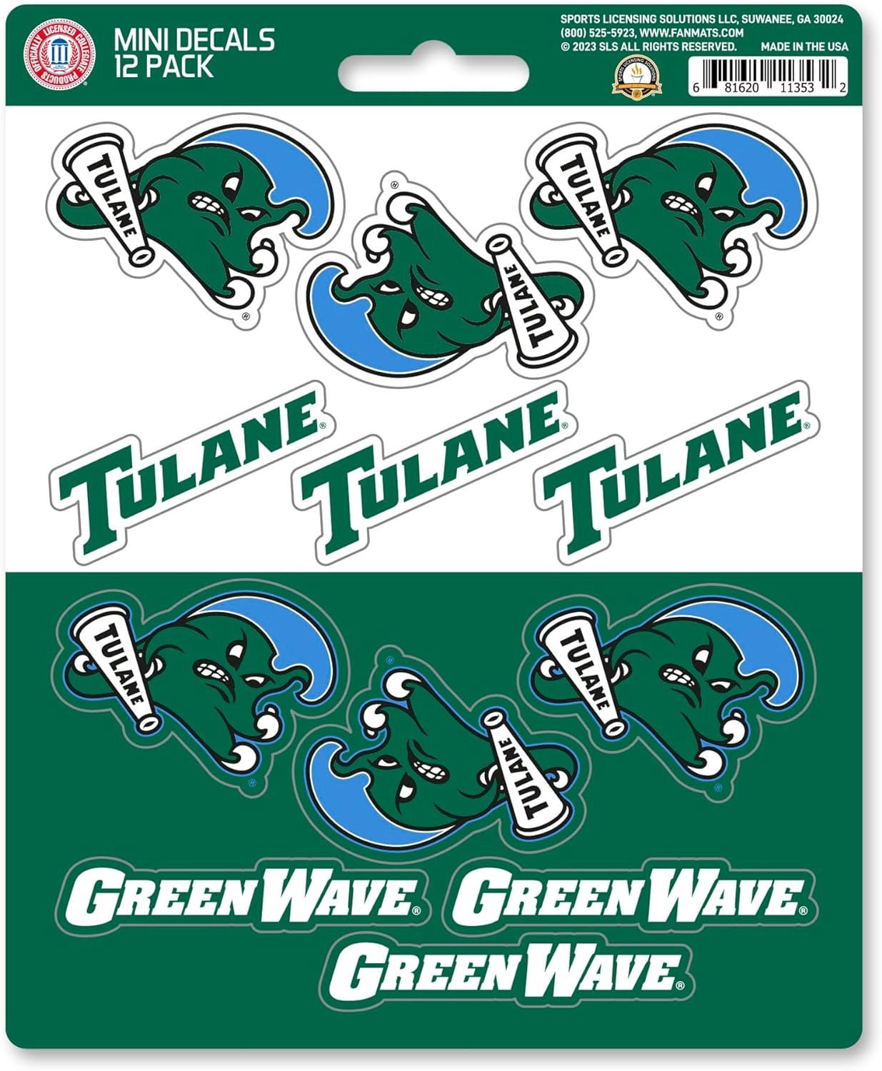 Tulane University Green Wave 12-Piece Mini Decal Sticker Set, 5x6 Inch ...