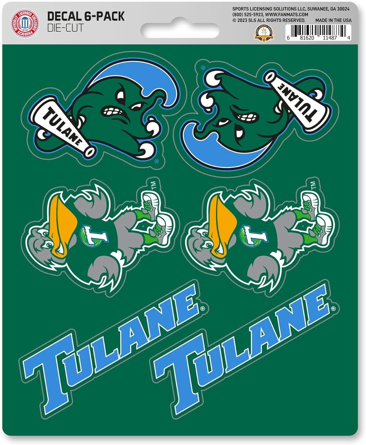 Tulane University Green Wave 6-Piece Decal Sticker Set, 5x6 Inch Sheet ...