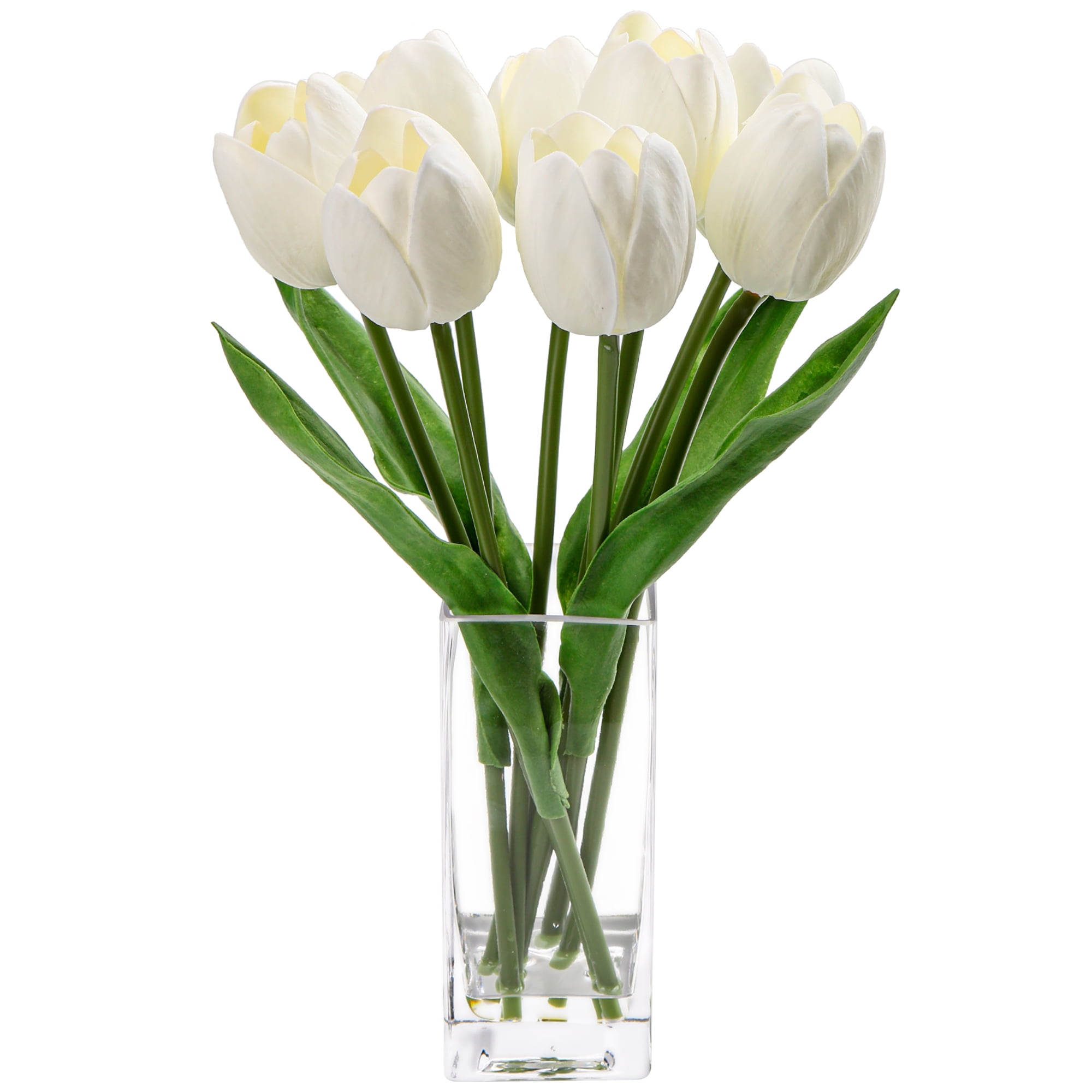 Faux White Tulips Artificial Flower Arrangement in Clear Vase, Dining ...