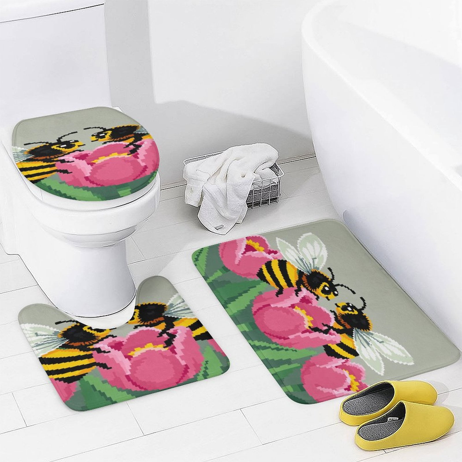 Tulip Bathroom Rugs Set 3 Piece with Non-Slip Bath Rugs Toilet Lid ...