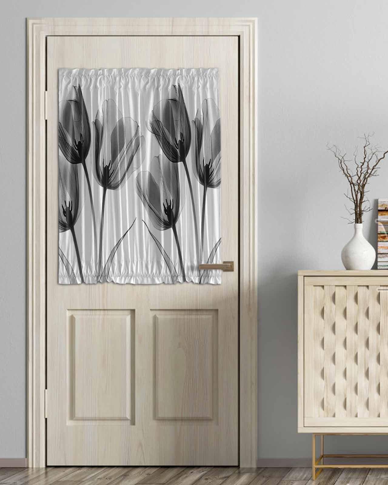 Tulip Black White Blackout Door Curtains for French, Glass,Front, Back ...