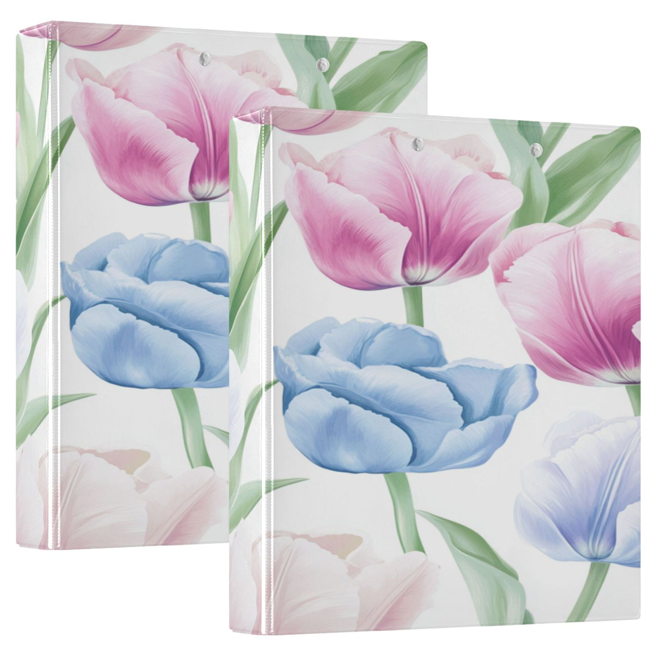 Tulip Bouquet on Pink 12.4x10.6in PVC Round Ring Binders, 2-Pack, D ...