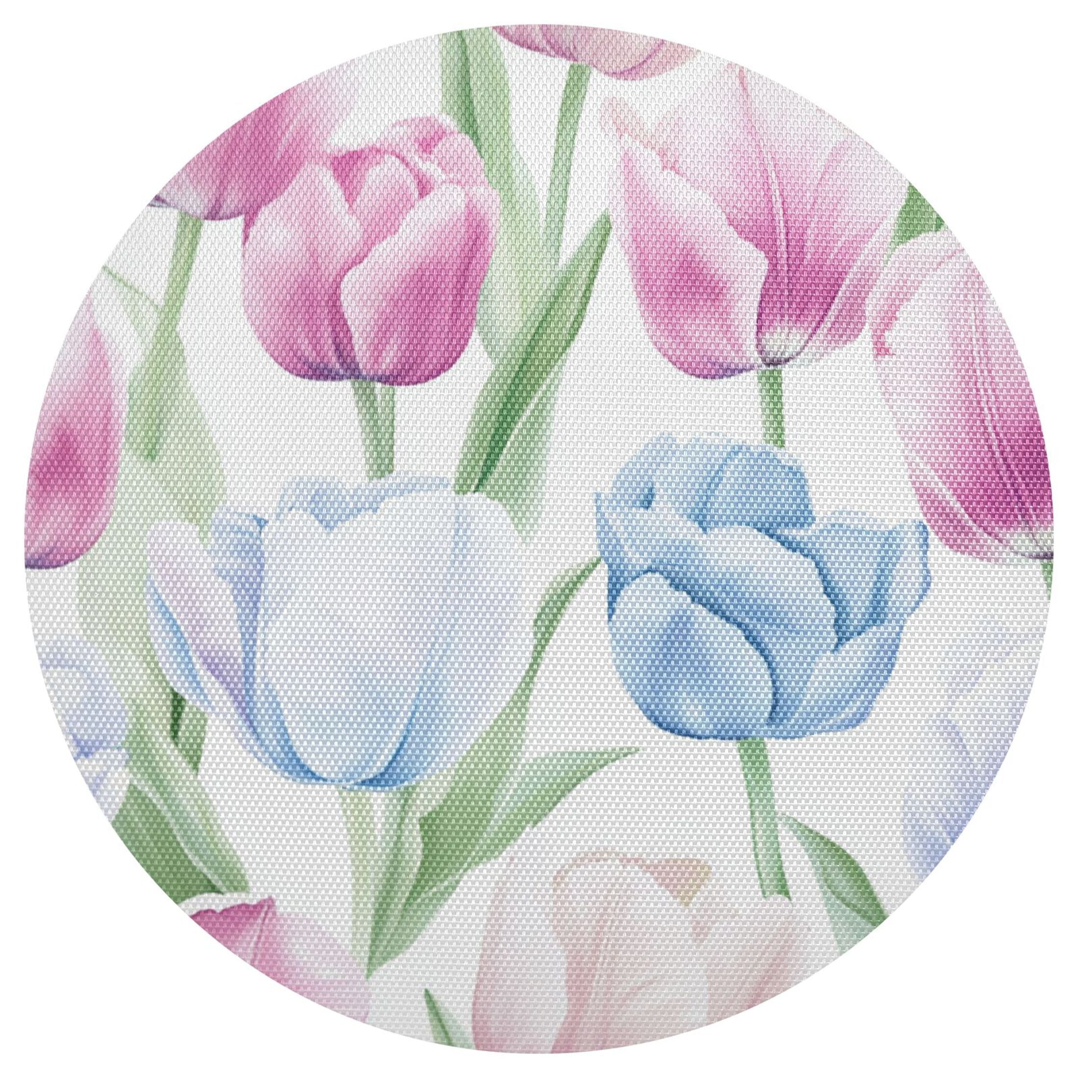 Tulip Bouquet on Pink 15.4in Diameter PVC Plate Mat, Heat-Resistant and ...