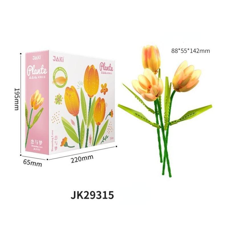 Tulip Building Block Bouquet Perpetual Flower 3D Model Home Decoration Plant Potted Flower ...