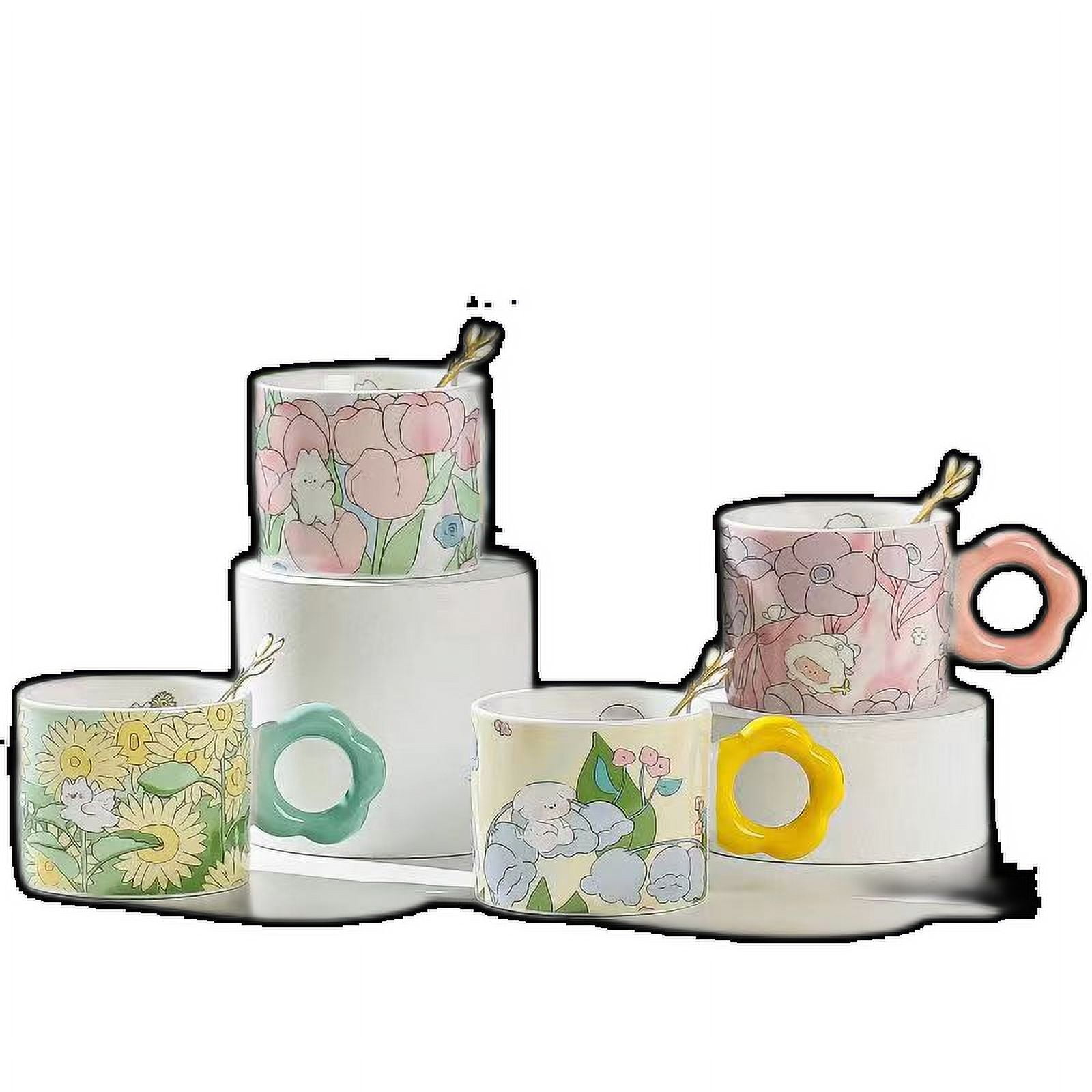 Tulip Ceramic Cup Mug Coffee Cup High-Looking Creative Flower Handle ...