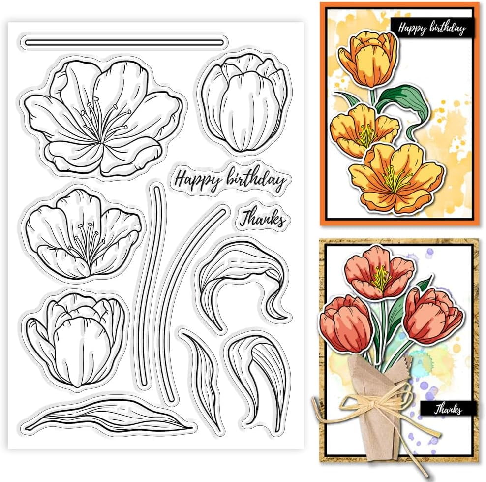 Tulip Clear Stamps Flowers Blessings Silicone Clear Stamp Plants and ...