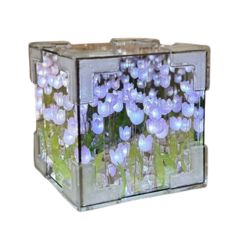 Tulip Cube Mirror Lamp,DIY Tulip Mirror Night Light for Bedroom Decor ...
