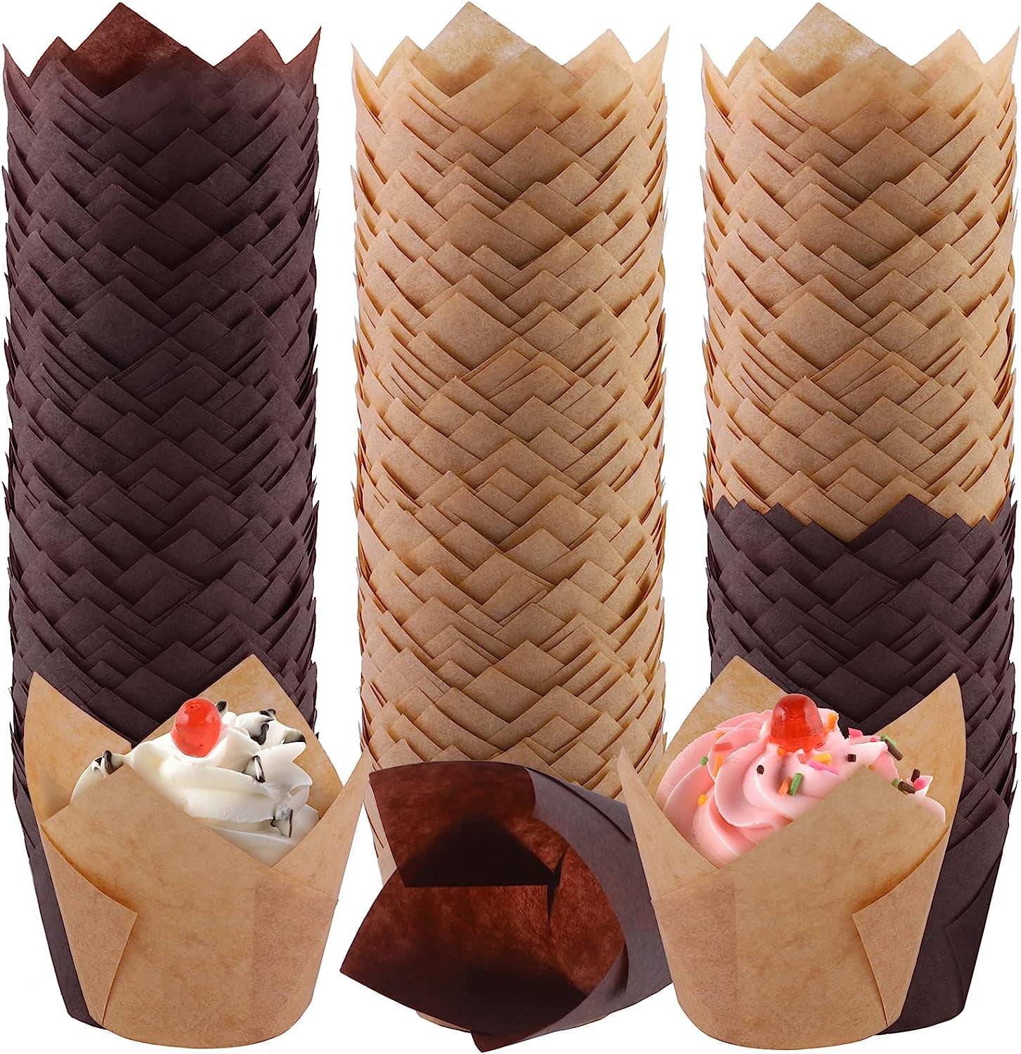 Tulip Cupcake Cases, 200Pcs Baking Cupcake Liners Wrappers Greaseproof ...