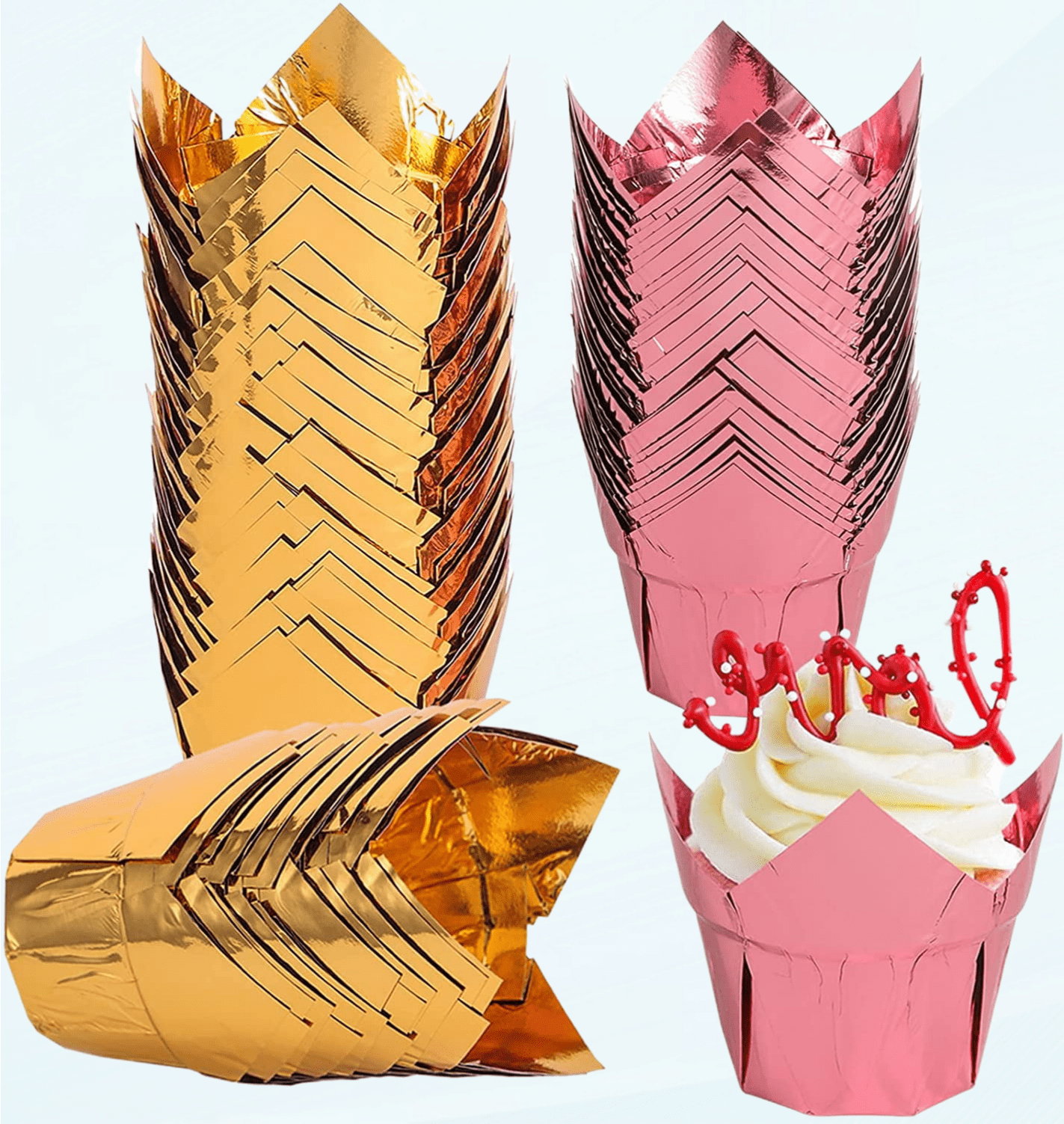 Tulip Cupcake Liners, 100pcs Gold Muffin Liners Baking Cups, 3.5 Ounce ...
