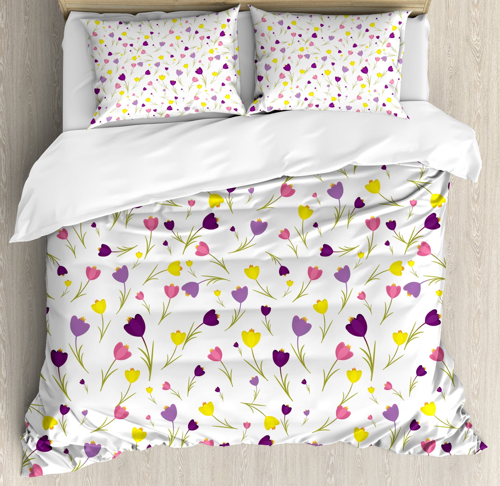 Tulip Duvet Cover Set, Limitless Tiny Little Tulip Motifs over Plain ...