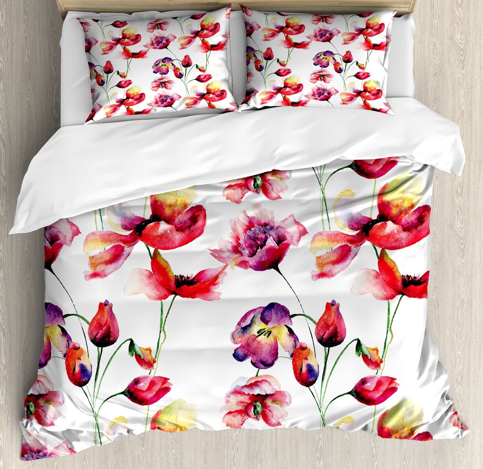 Tulip Duvet Cover Set, Pastel Colored Blooming Grungy Uneven Tulip and ...