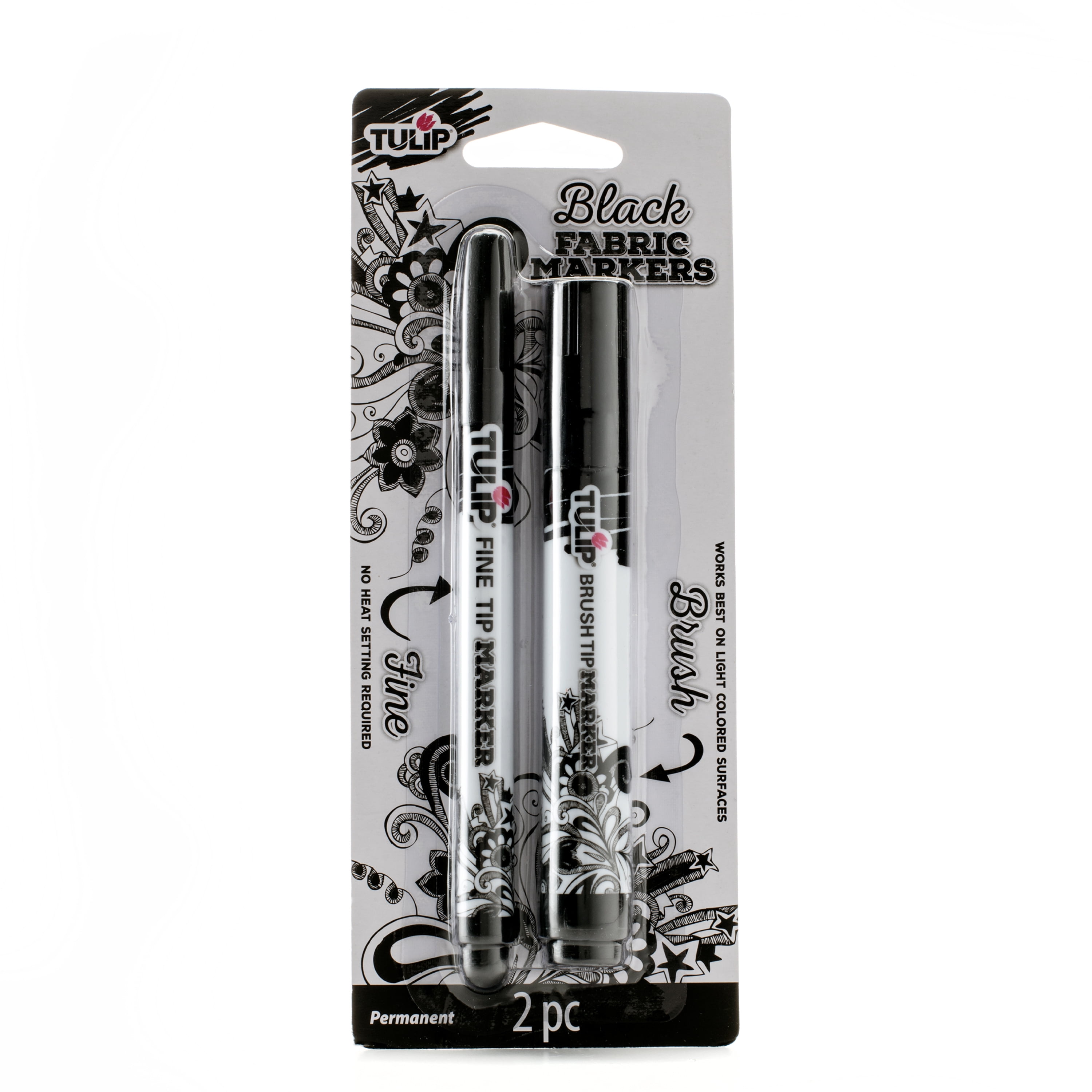 Tulip Fabric Markers 2 Piece Black Fine Tip and Brush Tip Permanent Walmart
