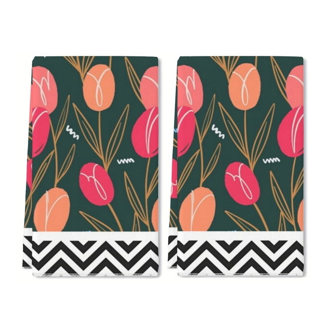 Tulip Floral Hand Towels Set of 2 Pink Flower Face Towels Decorative ...