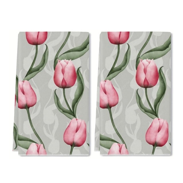 Tulip Floral Hand Towels Set of 2 Pink Flower Face Towels Decorative ...